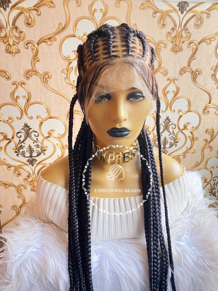 Express Wig Braids: Lace front braided wig with baby hair. Cornrow Wigs ...