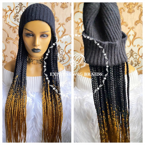 Winter Hat Wig | Ombre Box Braids Hat Wig - Express Wig Braids™